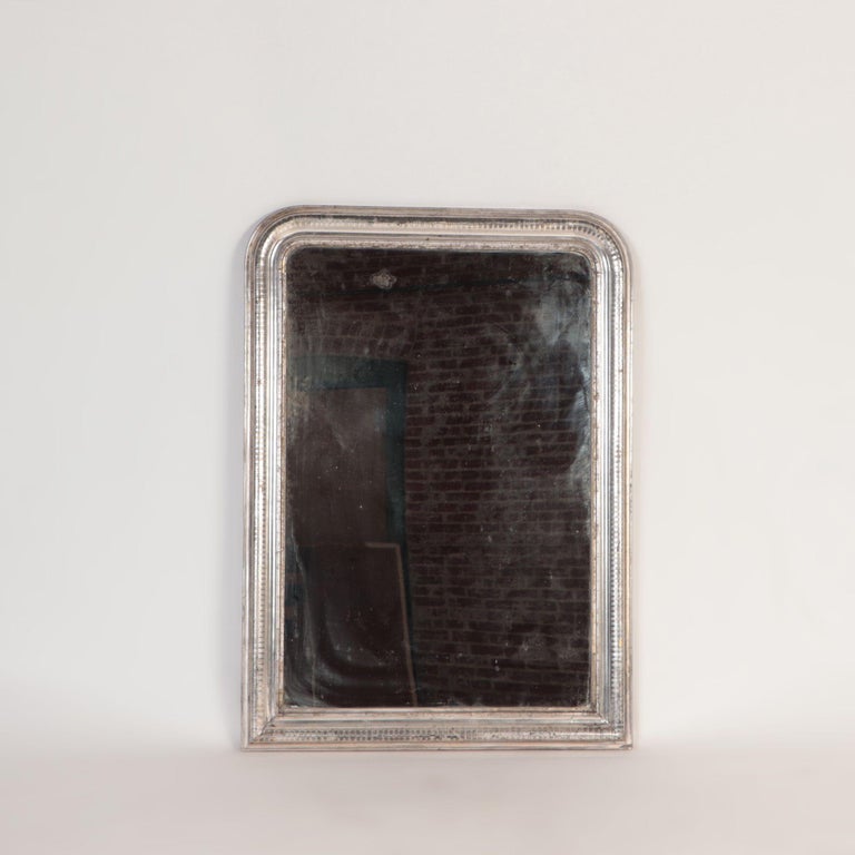 Large Rectangular Silver Leaf French Louis Philippe Mirror with Rounded ...