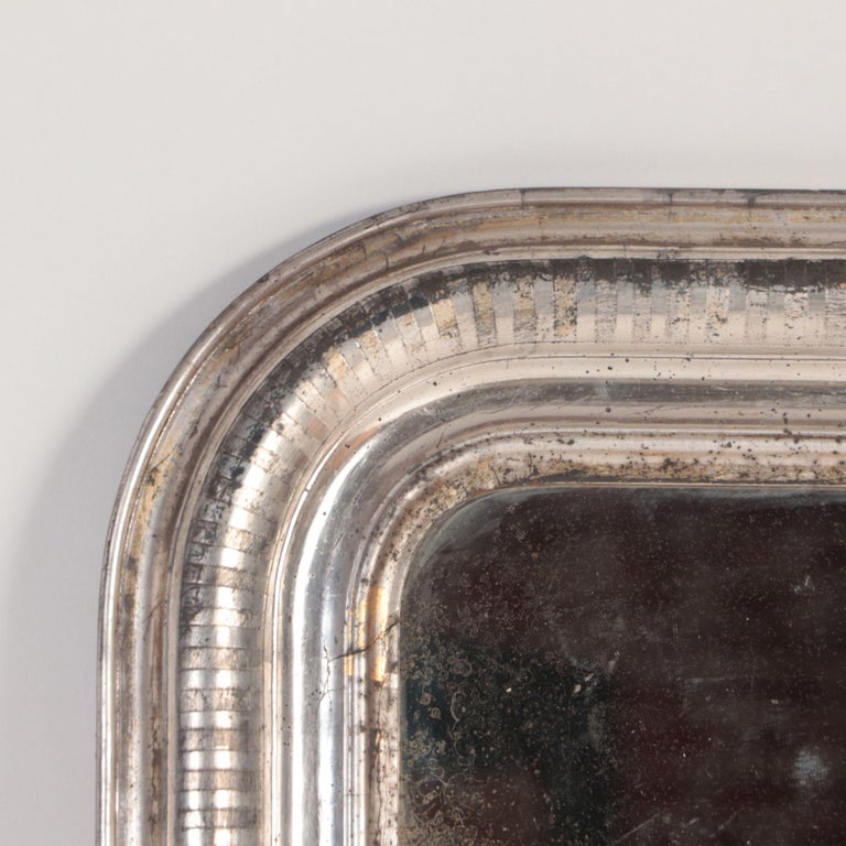 Large Rectangular Silver Leaf French Louis Philippe Mirror with Rounded ...