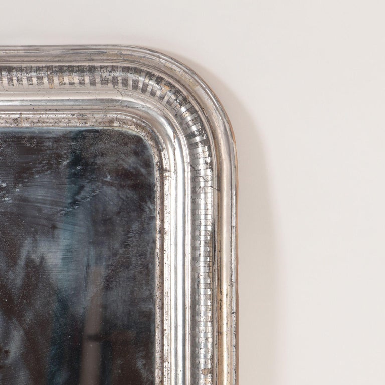 Large Rectangular Silver Leaf French Louis Philippe Mirror with Rounded ...