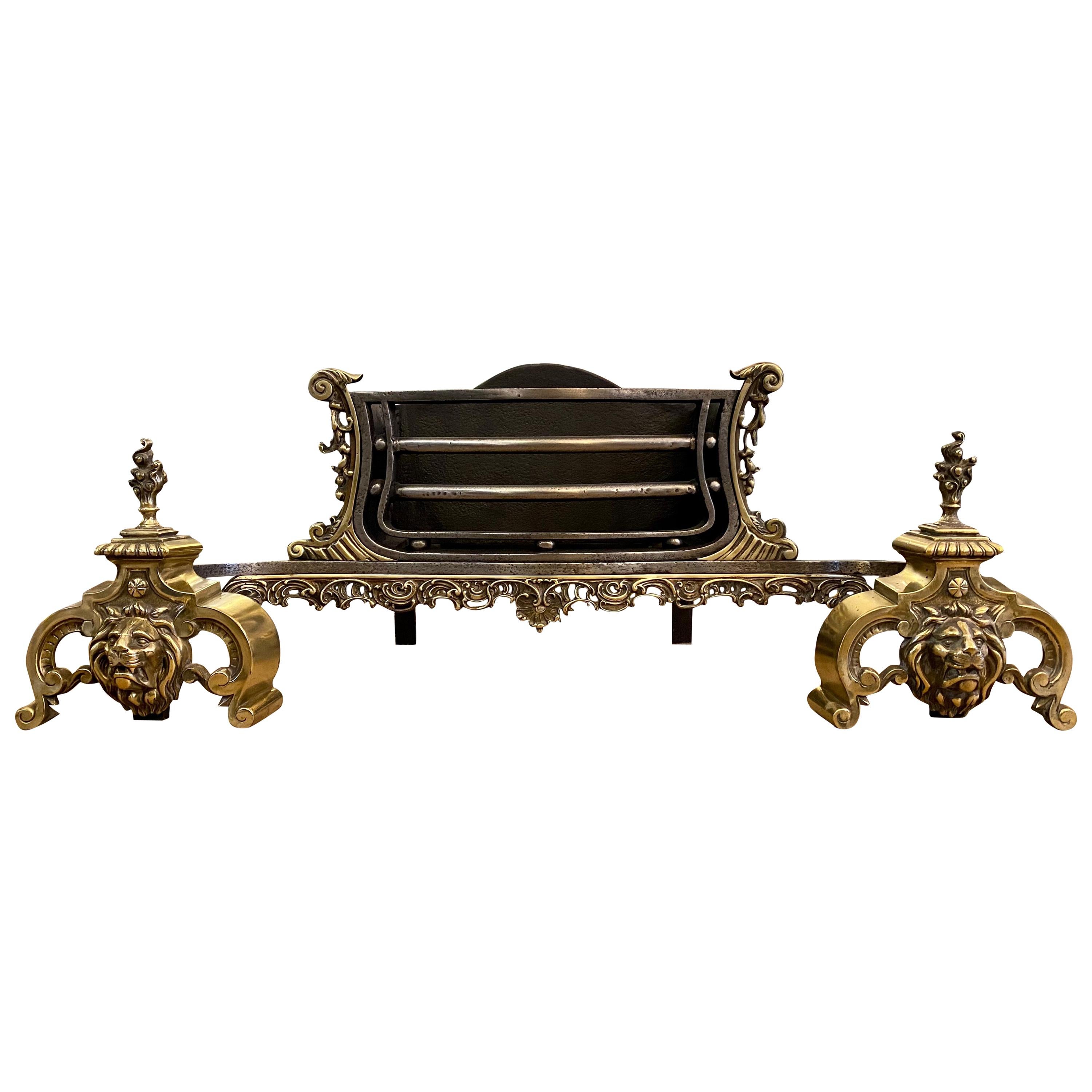Large Rococo Style Brass and Steel Fire Grate at 1stDibs
