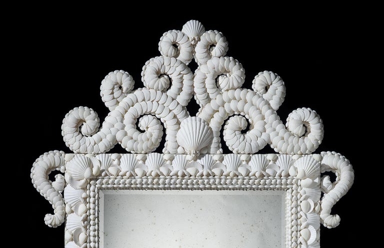 Large Scale White Shell Mirror with Scrolling Cresting and Mercury ...