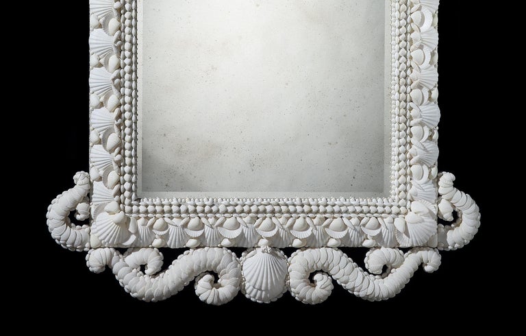 Large Scale White Shell Mirror with Scrolling Cresting and Mercury ...