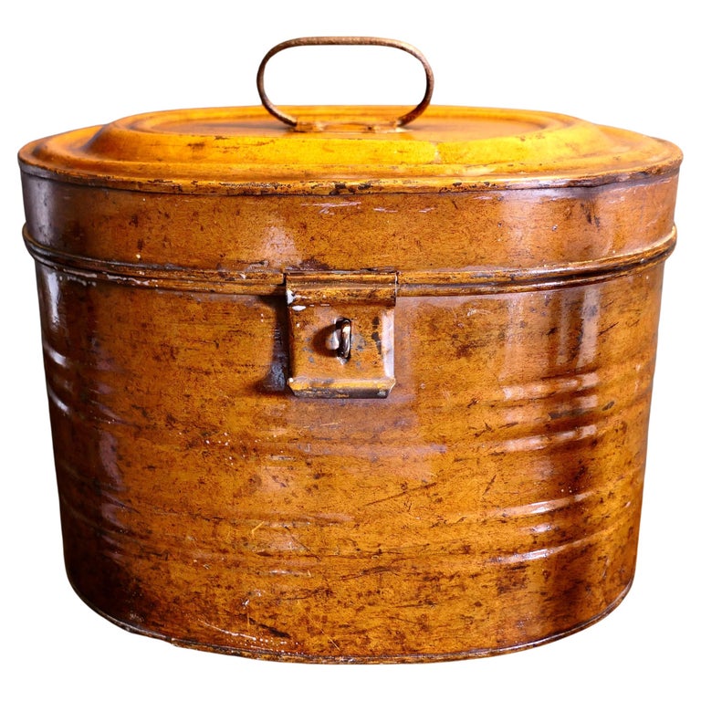 A Large Size Victorian Original Painted Tin Hat Box For Sale at 1stDibs