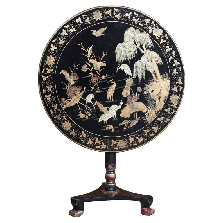 Large Tilt Top Chinoiserie Decorated Table For Sale at 1stDibs