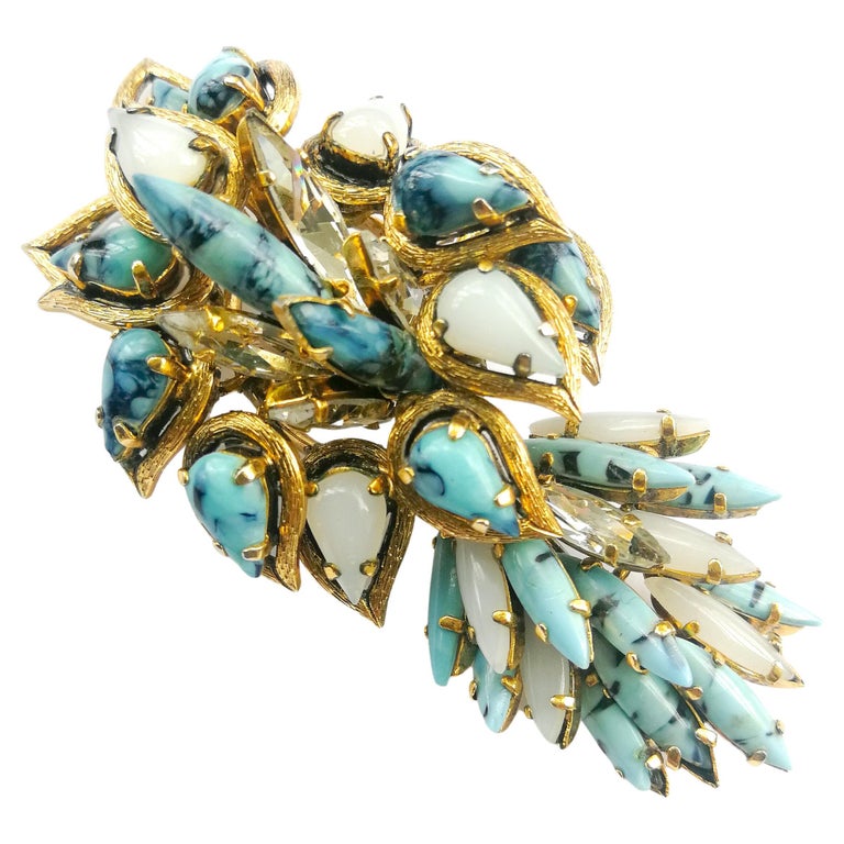 A large turquoise, opaline and clear paste brooch, Christian Dior ...
