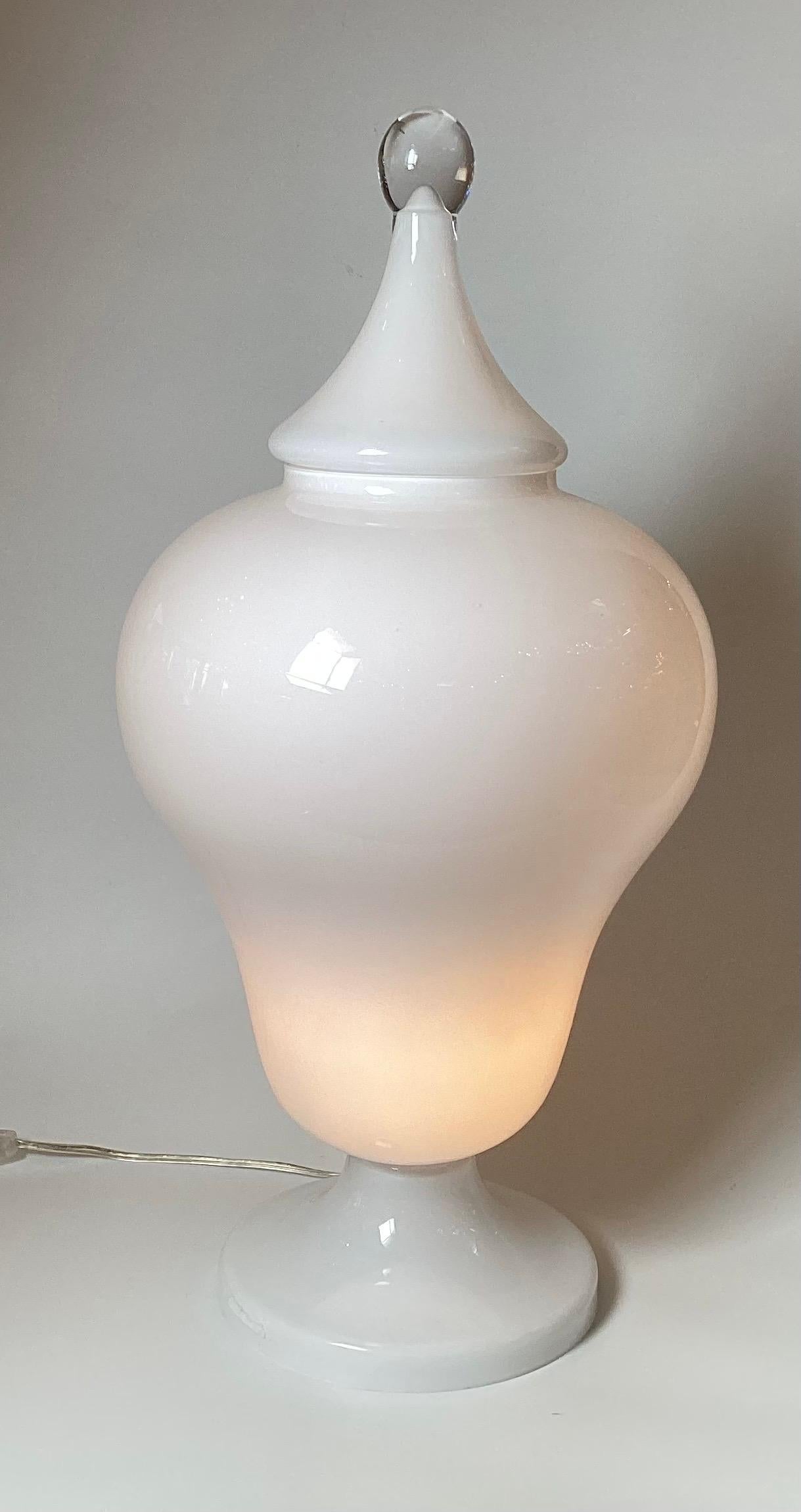 A Large Urn Form Opalescent Glass Lamp For Sale at 1stDibs