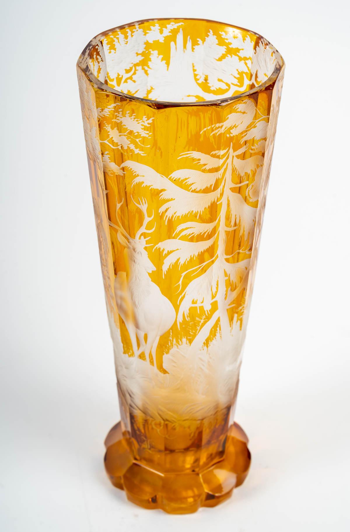 Large Yellow Bohemian Crystal Goblet, 19th Century For Sale at 1stDibs
