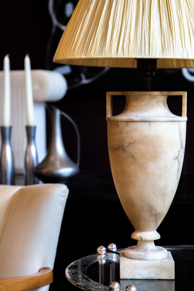 Late 19th Century Alabaster Amphora Urn Table Lamp with Bespoke Raffia ...