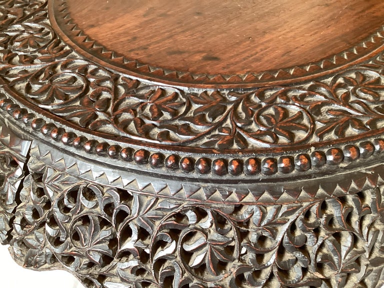 Late 19th Century Hand Carved Hardwood Round Anglo Indian Table For ...