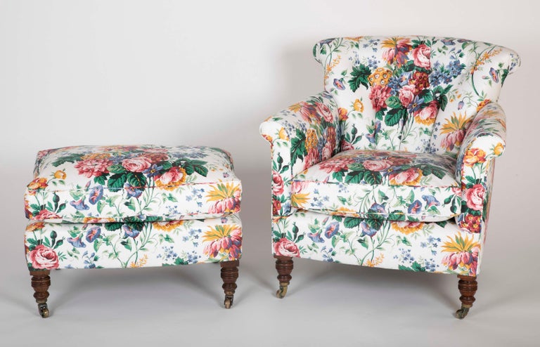Late 19th Century Howard and Sons Beechwood Club Chair and Ottoman at ...