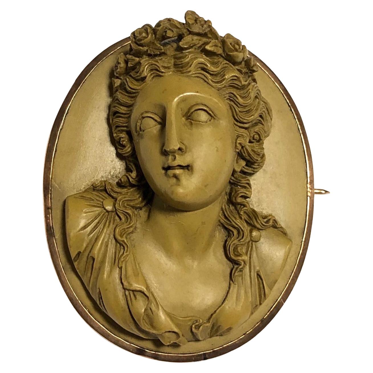 Ark Design, Yellow Gold, 19th Century Lava Stone Carving and Pearls ...