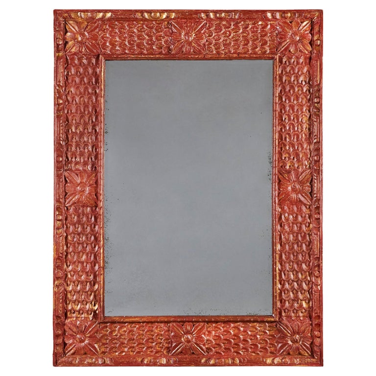 Late 19th Century Red Painted Spanish Mirror at 1stDibs