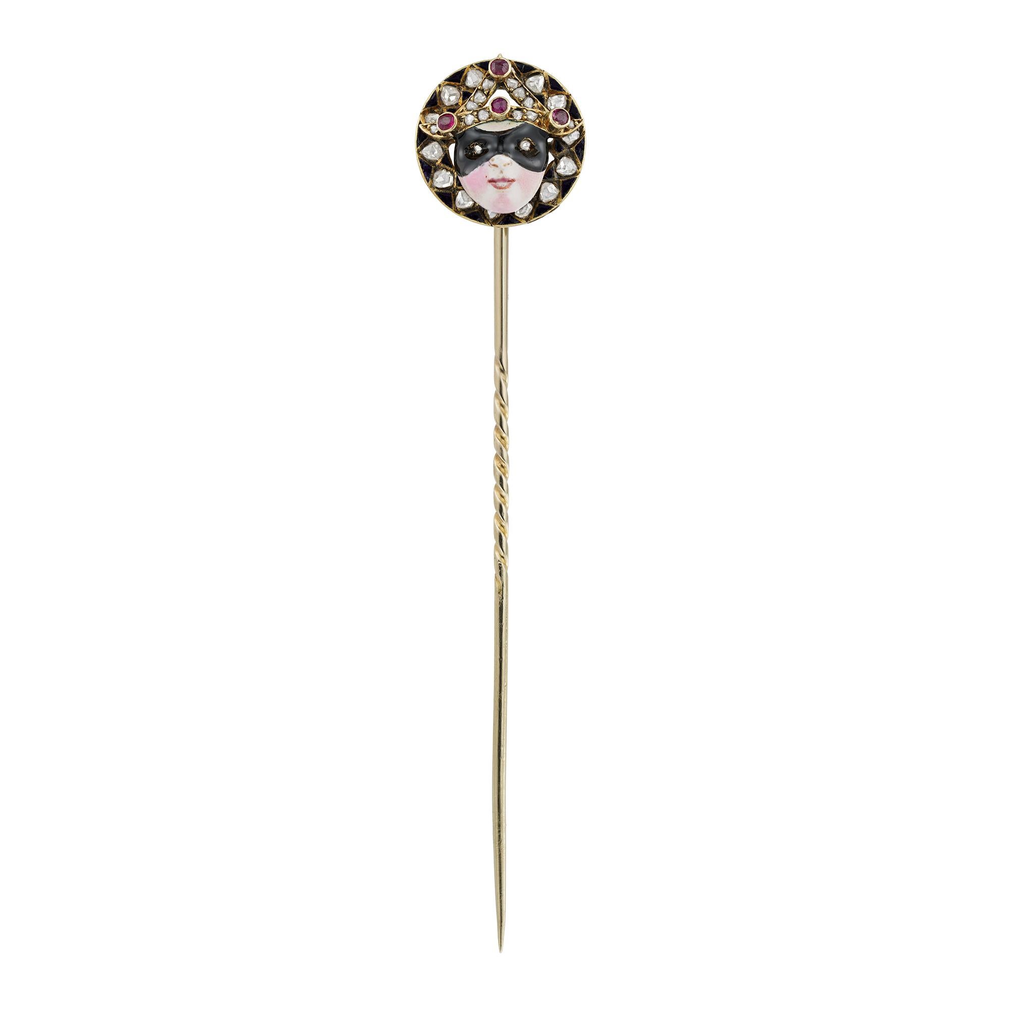A Late Victorian Jester Stick-pin For Sale at 1stDibs