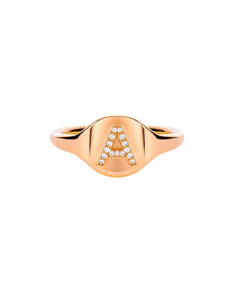 Customizable Letter Diamond High Polish 18k Rose Gold Ring For Sale at ...