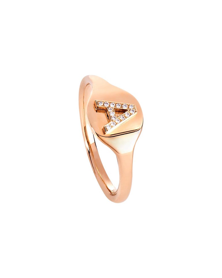 Customizable Letter Diamond High Polish 18k Rose Gold Ring For Sale at ...