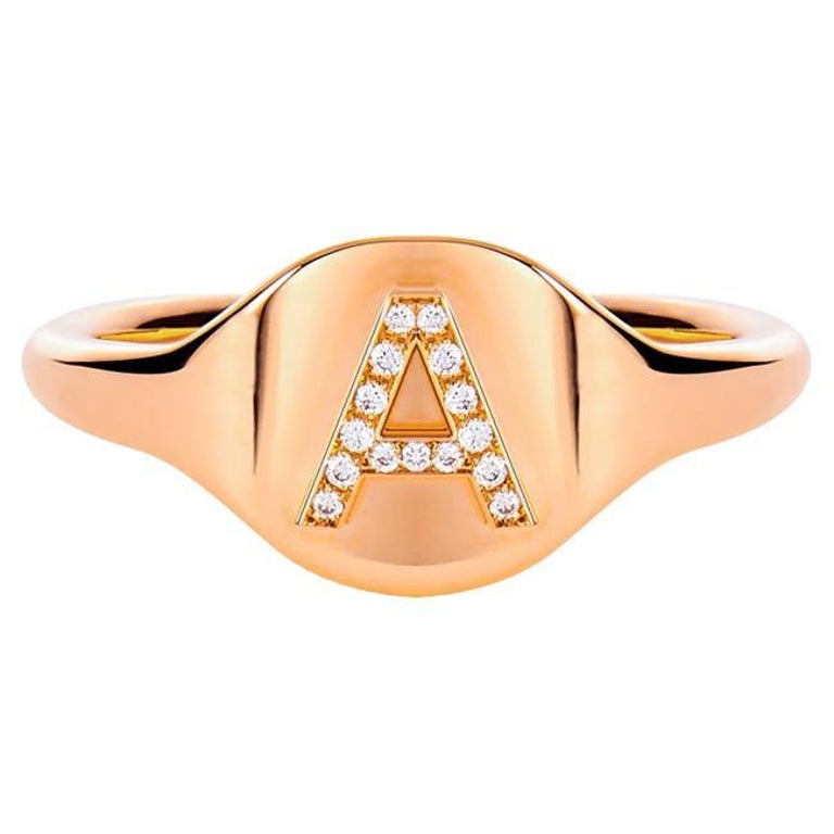 Customizable Letter Diamond High Polish 18k Rose Gold Ring For Sale at ...