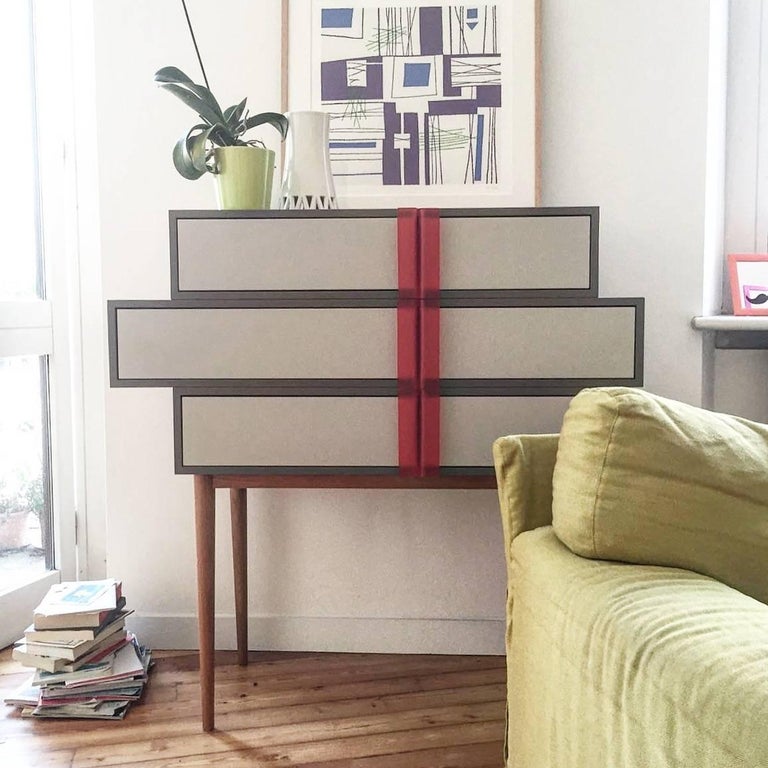 A-Line Dresser Oak legs dark Grey Box light Grey drawers Red Opalescent ...