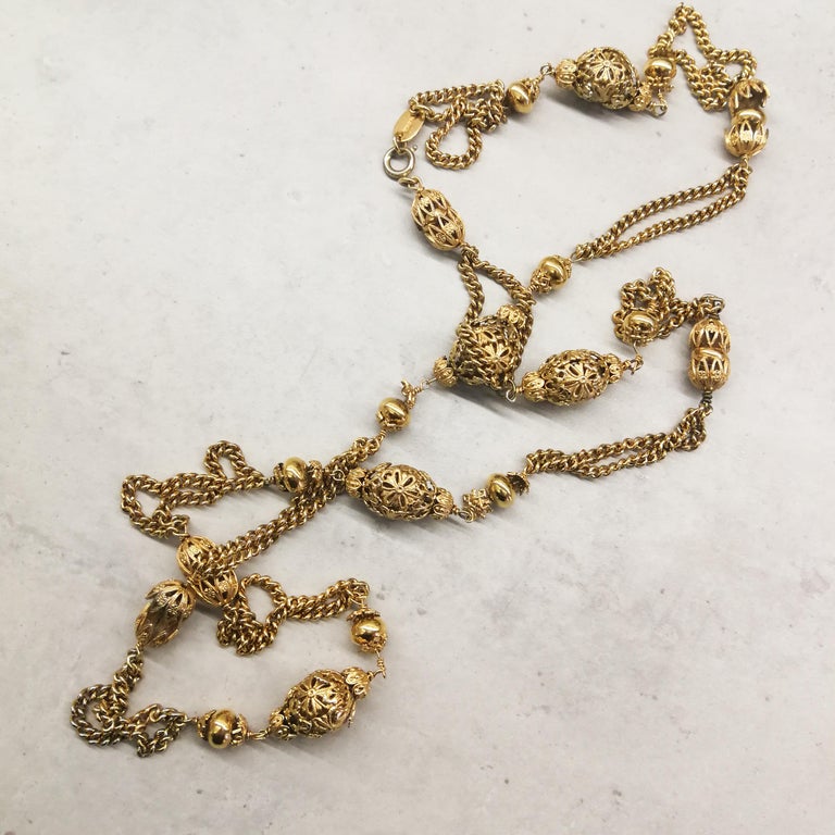 A long gilt metal/filigree sautoir/chain, Robert Goossens for Chanel ...