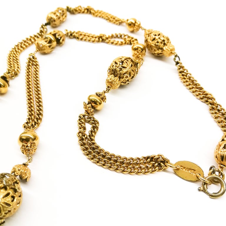 A long gilt metal/filigree sautoir/chain, Robert Goossens for Chanel ...