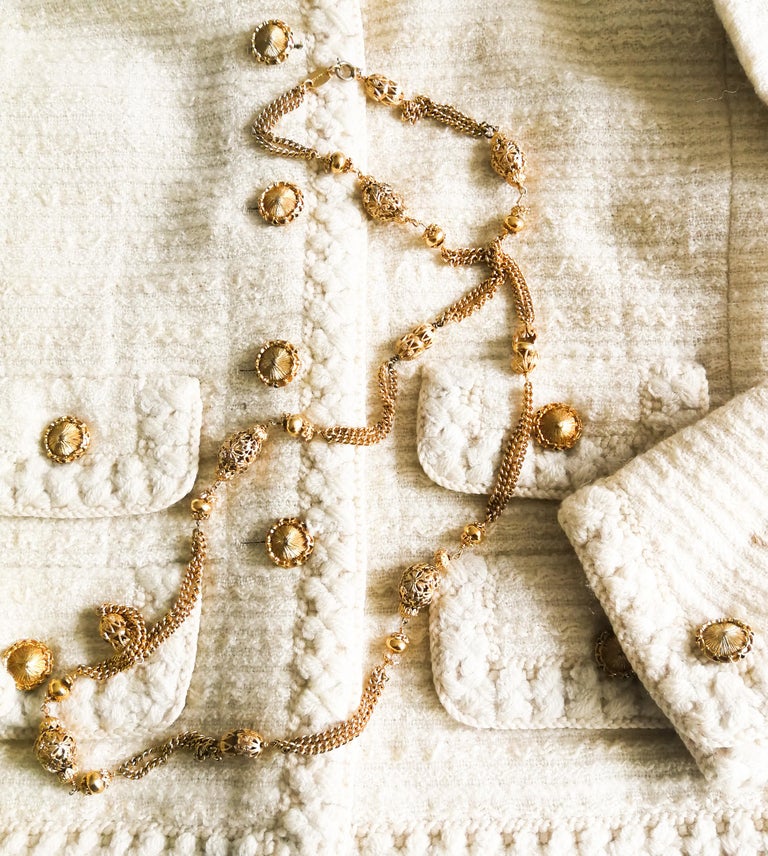 A long gilt metal/filigree sautoir/chain, Robert Goossens for Chanel ...