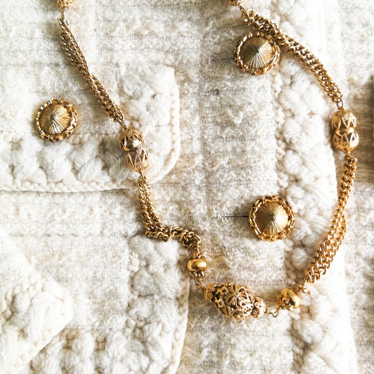 A long gilt metal/filigree sautoir/chain, Robert Goossens for Chanel ...