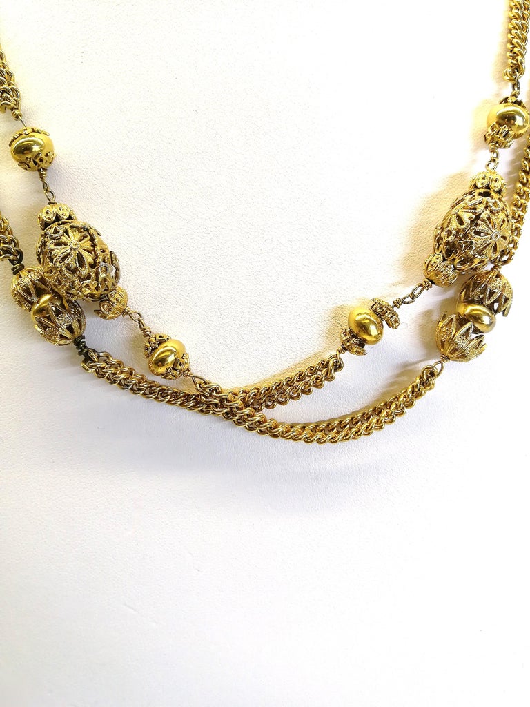 A long gilt metal/filigree sautoir/chain, Robert Goossens for Chanel ...