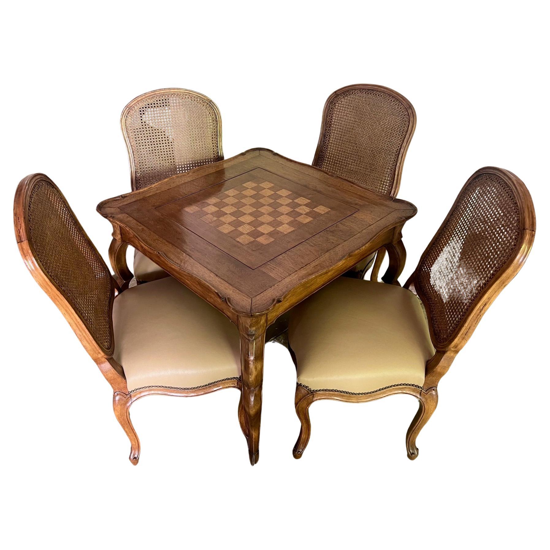 A Louis XV Style Stained Wood Games Table and Four Chairs For Sale at ...