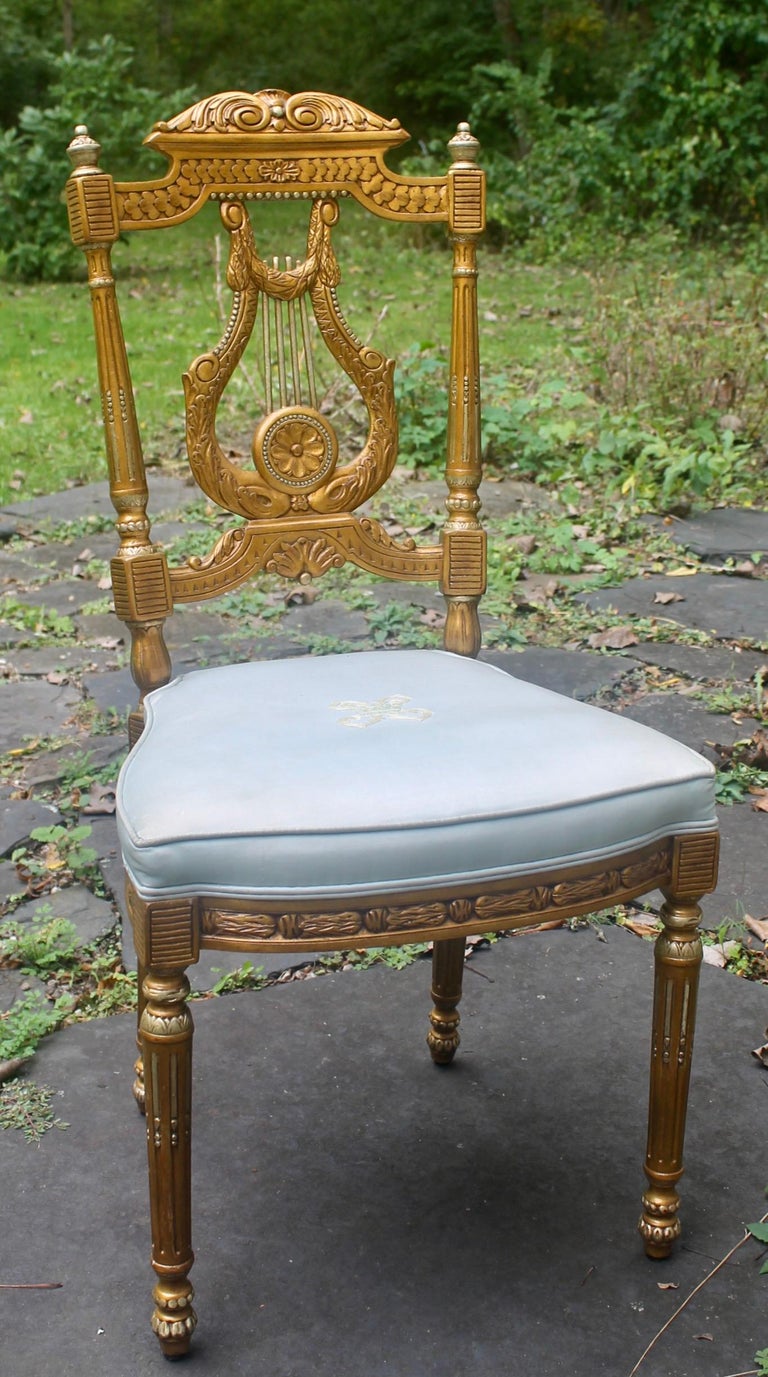 Louis XVI Style Lyre Back Gilded Side Chair For Sale at 1stDibs