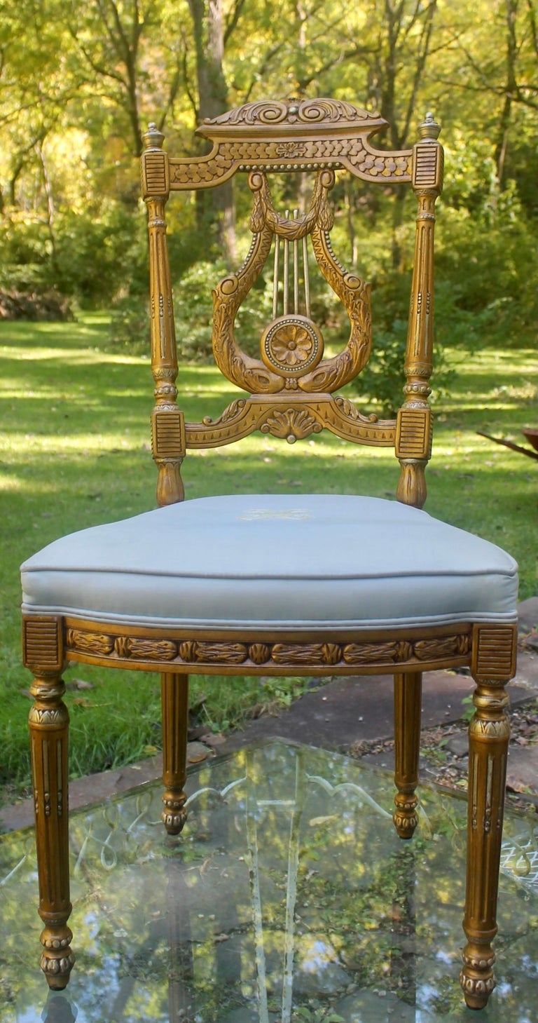 Louis XVI Style Lyre Back Gilded Side Chair For Sale at 1stDibs