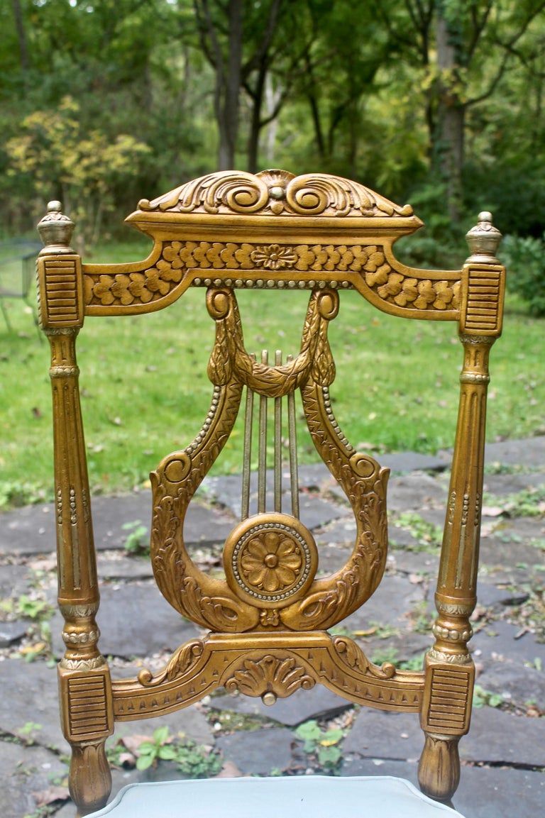 Louis XVI Style Lyre Back Gilded Side Chair For Sale at 1stDibs