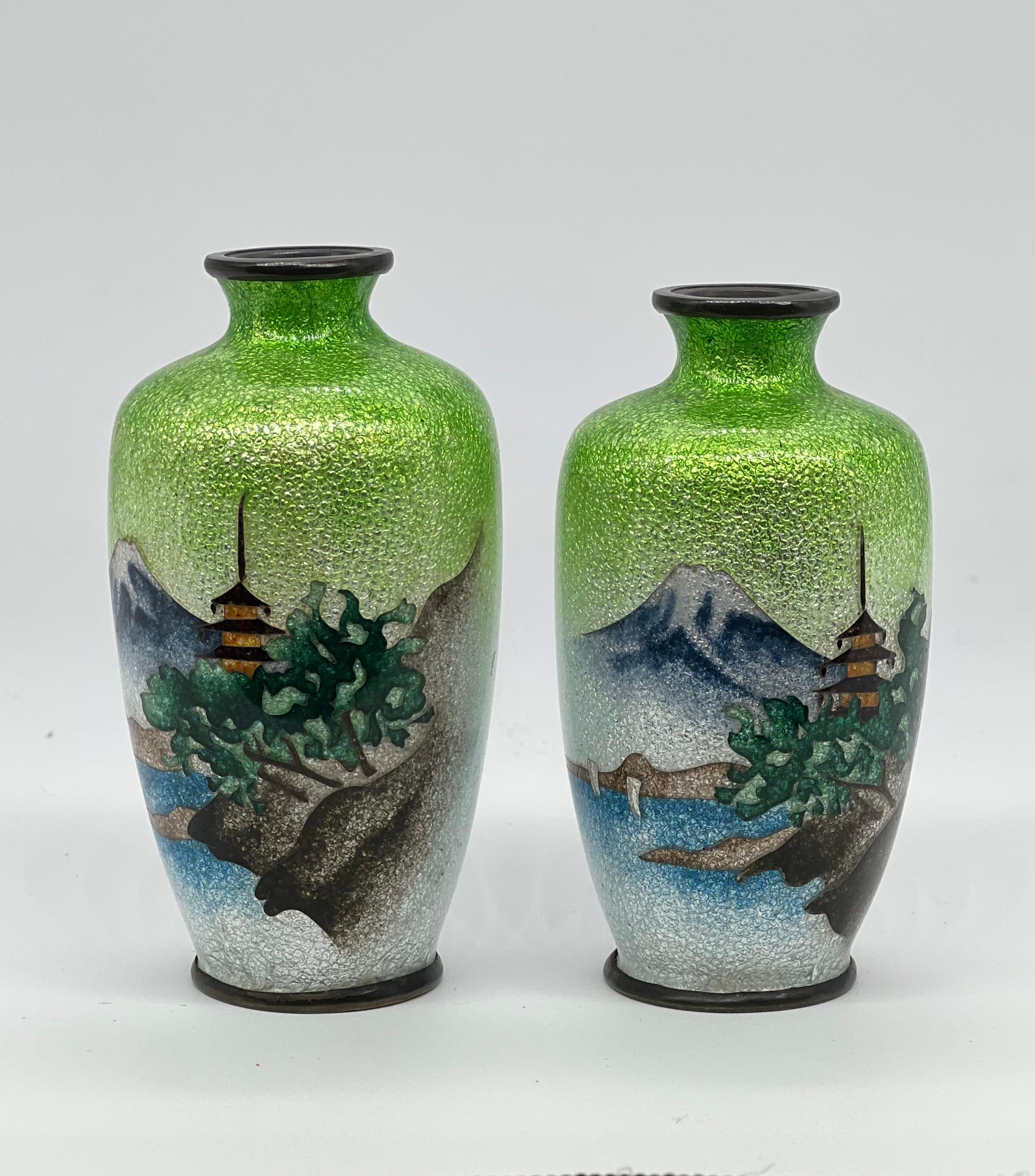 Lovely Pair of Antique Meiji Period Japanese Ginbari Cloisonne Vases ...