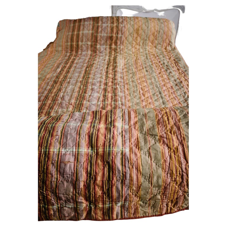 A Madras Taffeta striped silk alcove bed quilt cover - France Circa ...