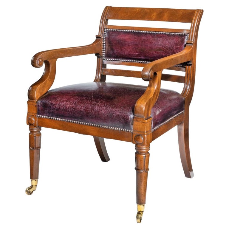 Mahogany Library Chair in the Manner of Henry Holland For Sale at 1stDibs