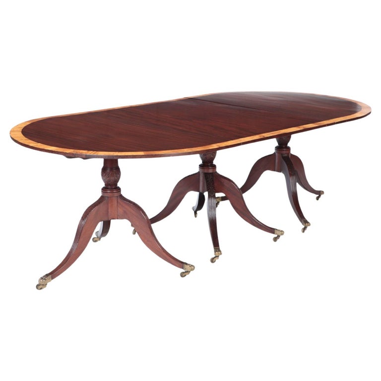 Mahogany Triple Pedestal Dining Table with Banded Top. England, circa ...