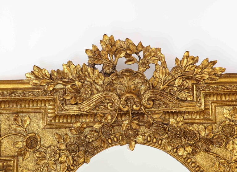 Marvelous French Giltwood Hand-Carved Beveled Mirror with Floral Vine ...
