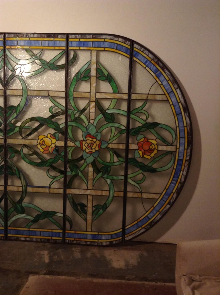 Massive Architectural 1970’s Six Panel Stained Glass Oval Window / Drop ...