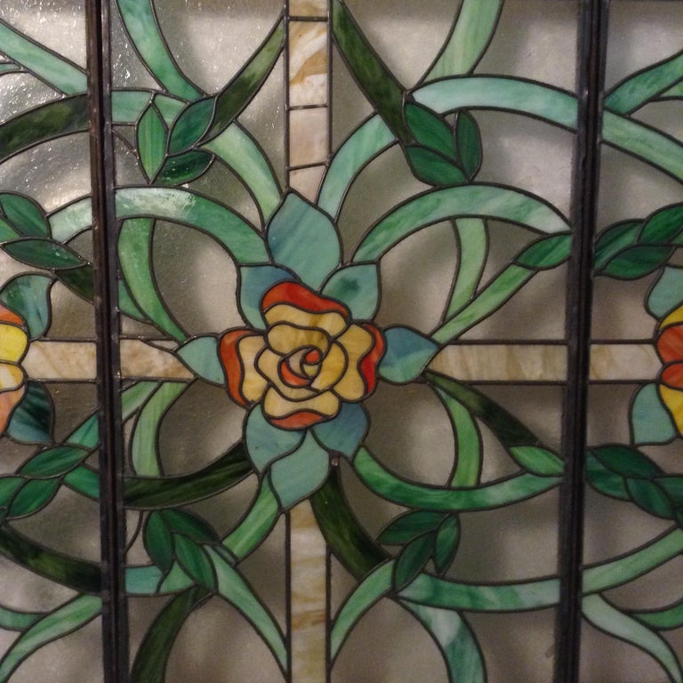 Massive Architectural 1970’s Six Panel Stained Glass Oval Window / Drop ...