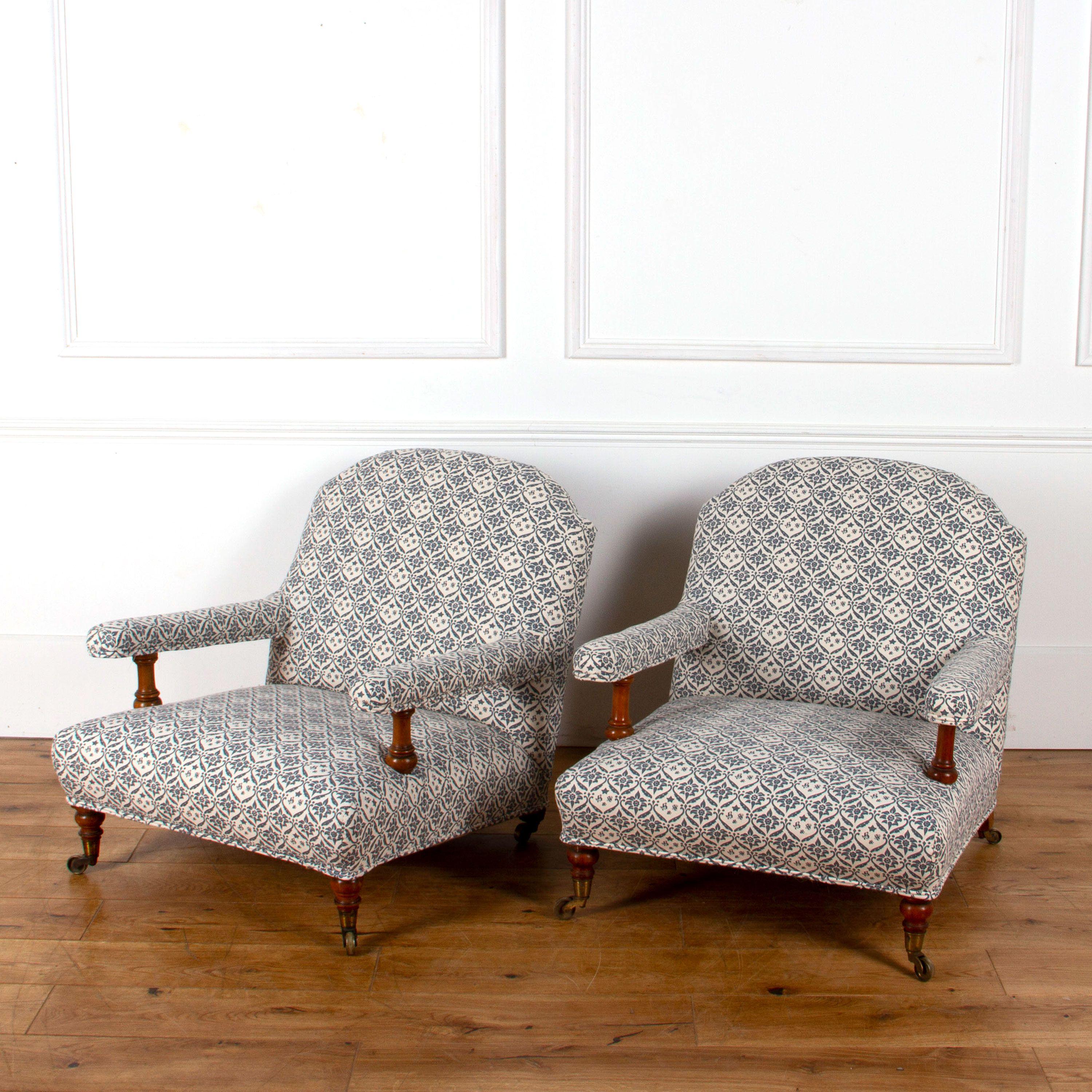 Matched Pair of 19th Century Howard and Sons Open Arm Armchairs at ...