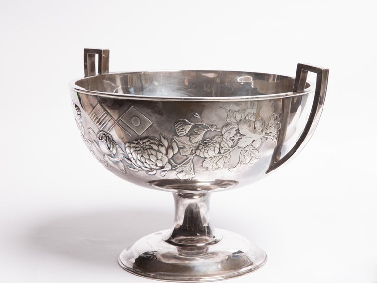 Meiji Japanese Repousse Silver Shigemitsu Signed Large Footed Bowl at ...