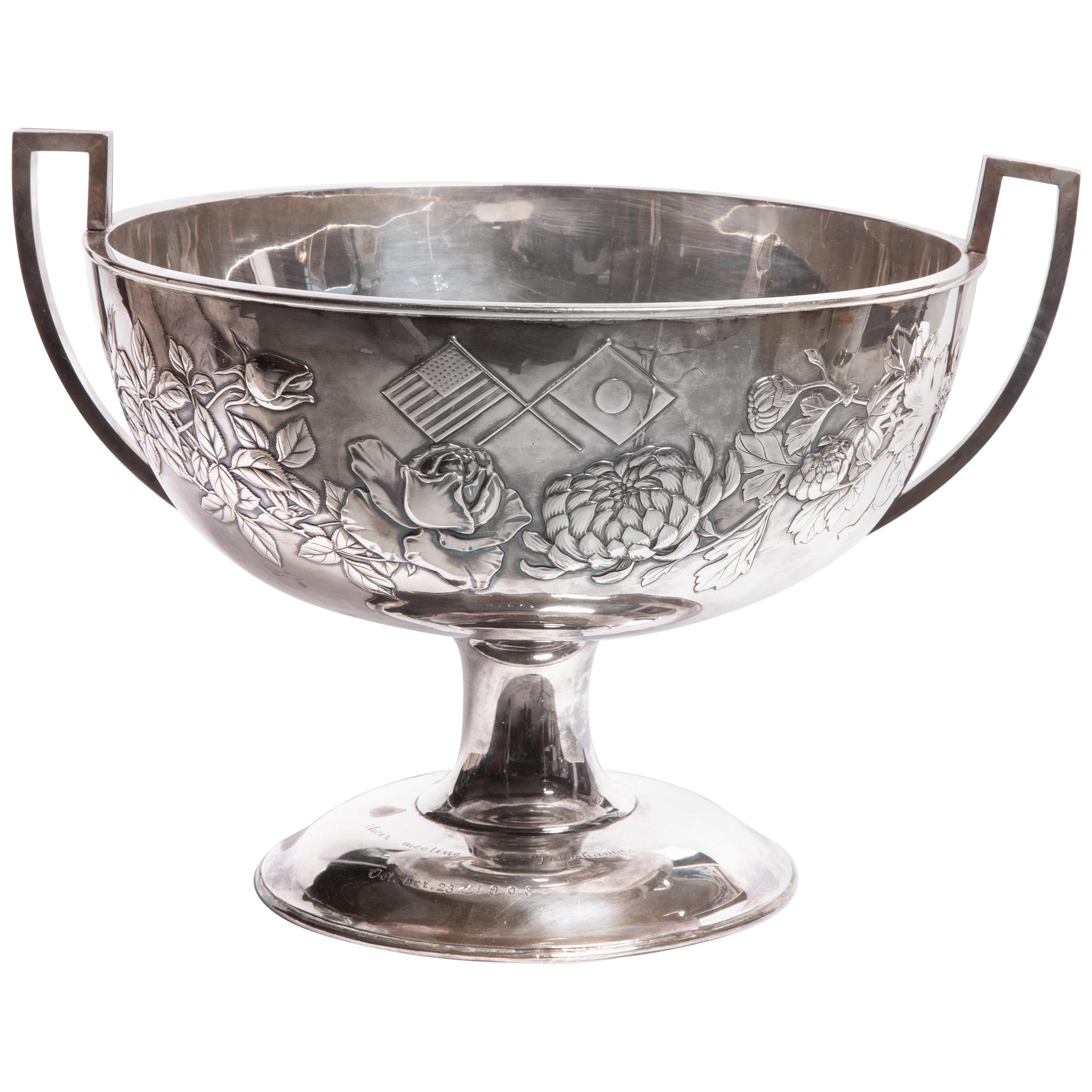 Meiji Japanese Repousse Silver Shigemitsu Signed Large Footed Bowl at ...