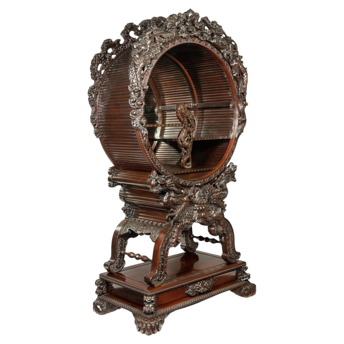 Meiji Period Carved Hardwood Circular Display Cabinet at 1stDibs