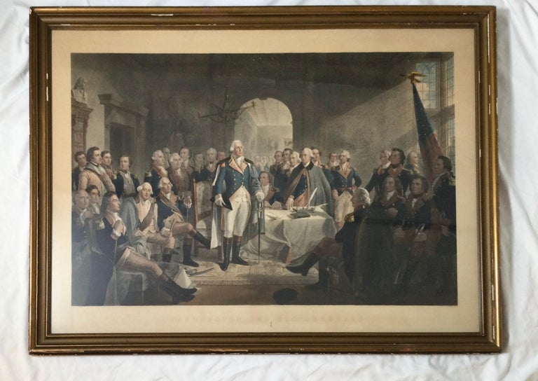 Mid 19th Century Hand Colored Engraving of Washington and his Generals ...