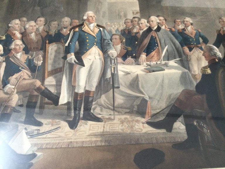 Mid 19th Century Hand Colored Engraving of Washington and his Generals ...