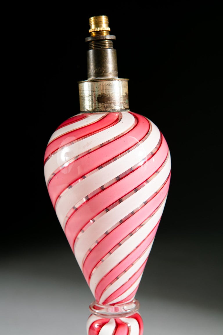 Mid-20th Century Pink Spiral Murano Glass Lamp For Sale at 1stdibs