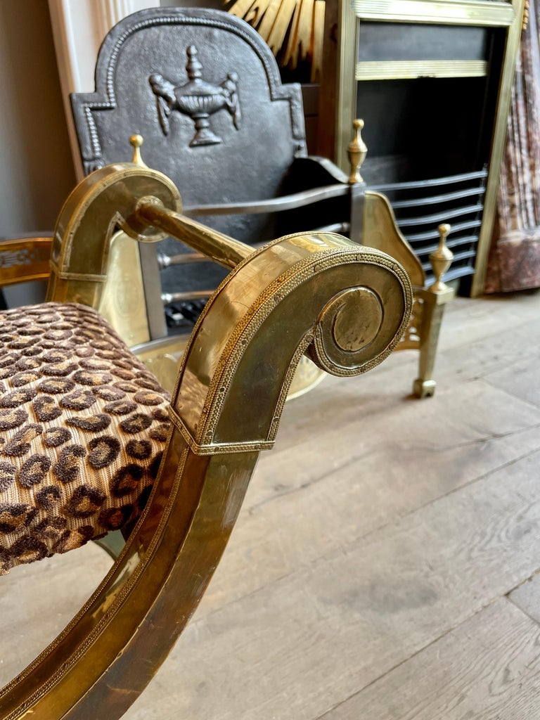 Mid Century Brass and Velvet X Base Stool at 1stDibs
