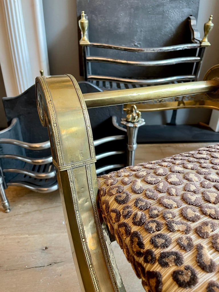 Mid Century Brass and Velvet X Base Stool at 1stDibs