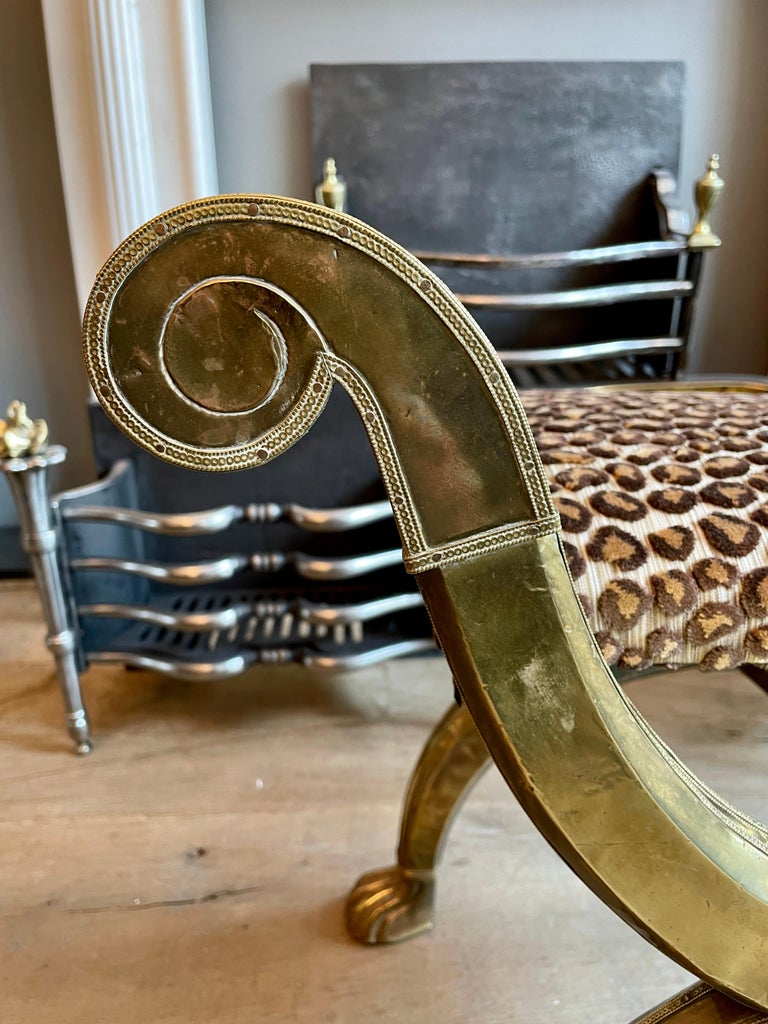 Mid Century Brass and Velvet X Base Stool at 1stDibs