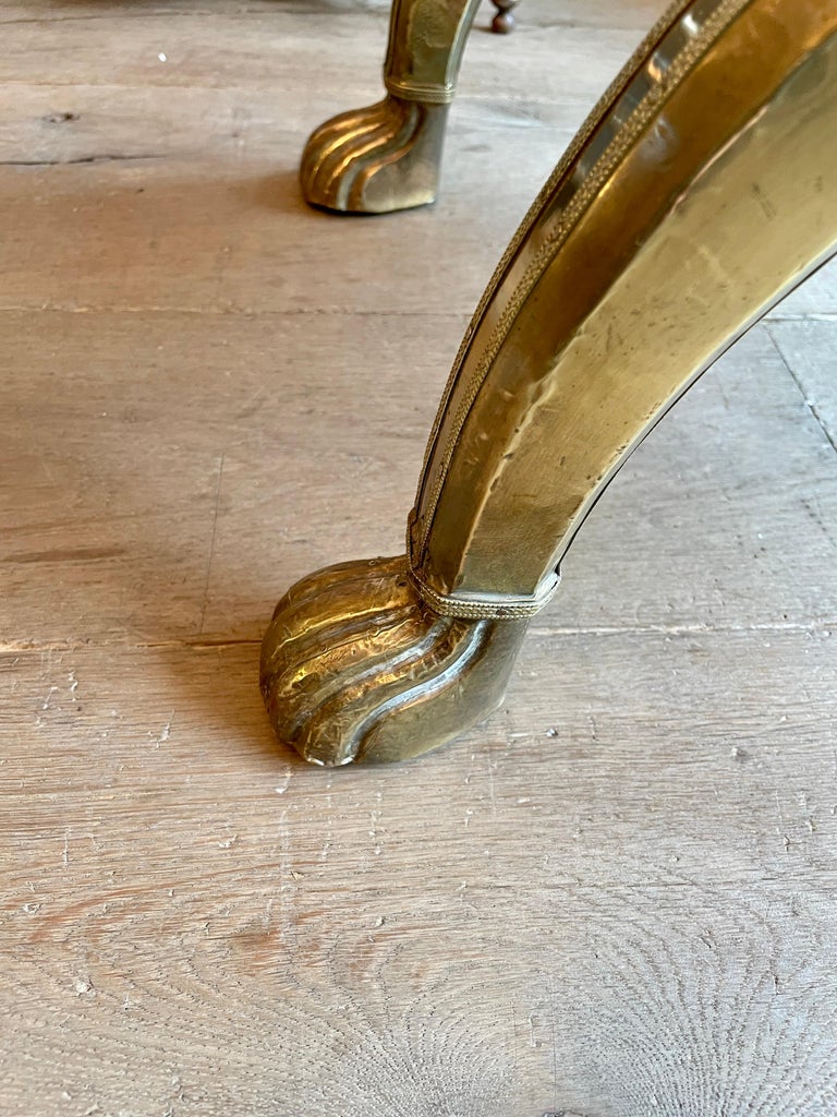 Mid Century Brass and Velvet X Base Stool at 1stDibs