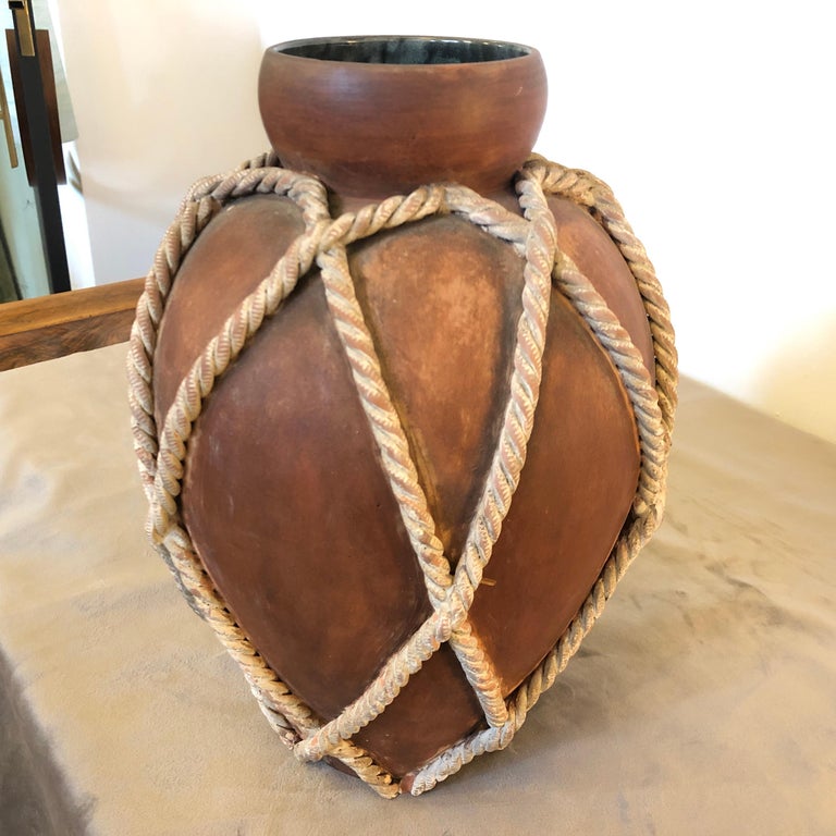 1960s Mid-Century Modern Brown and White Rope Vase by Zaccagnini at 1stDibs