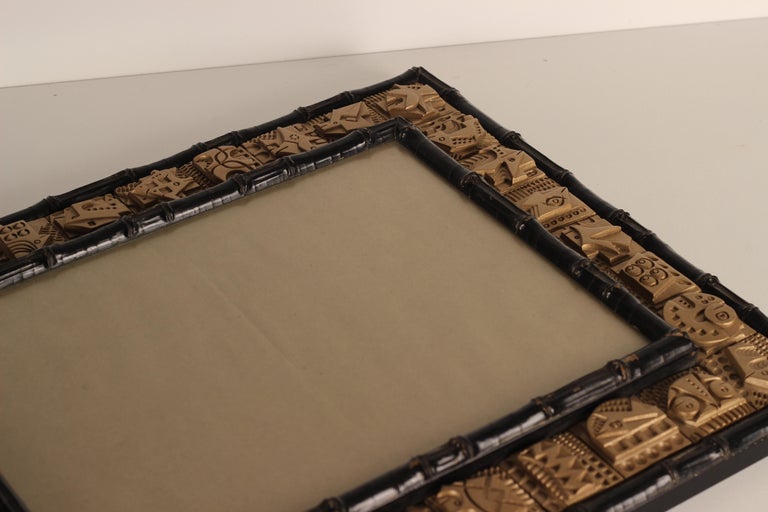Mid-Century Modern Faux Bamboo Frame with Relief Tile Border by Ron ...
